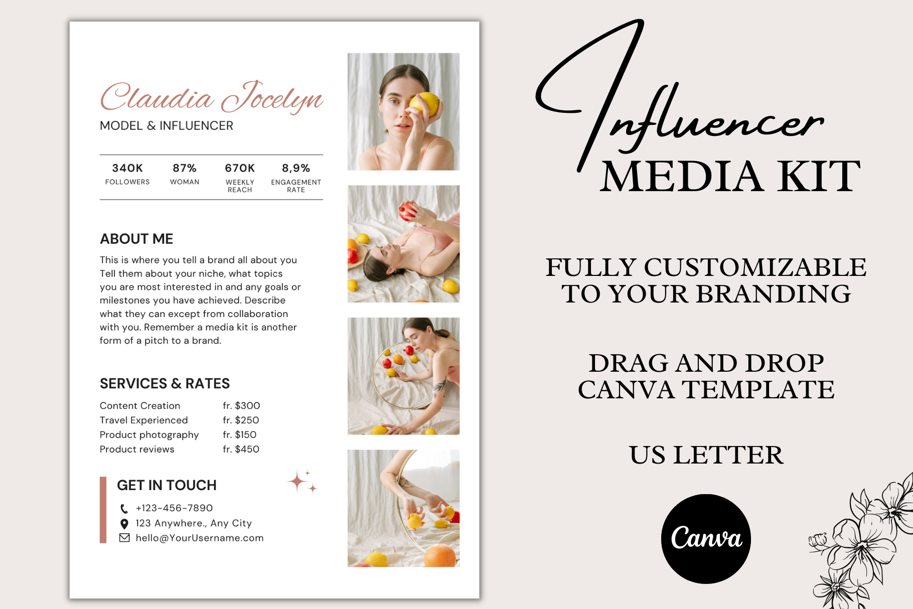 Elegant Influencer Rate Card Media Kit | Creative Market