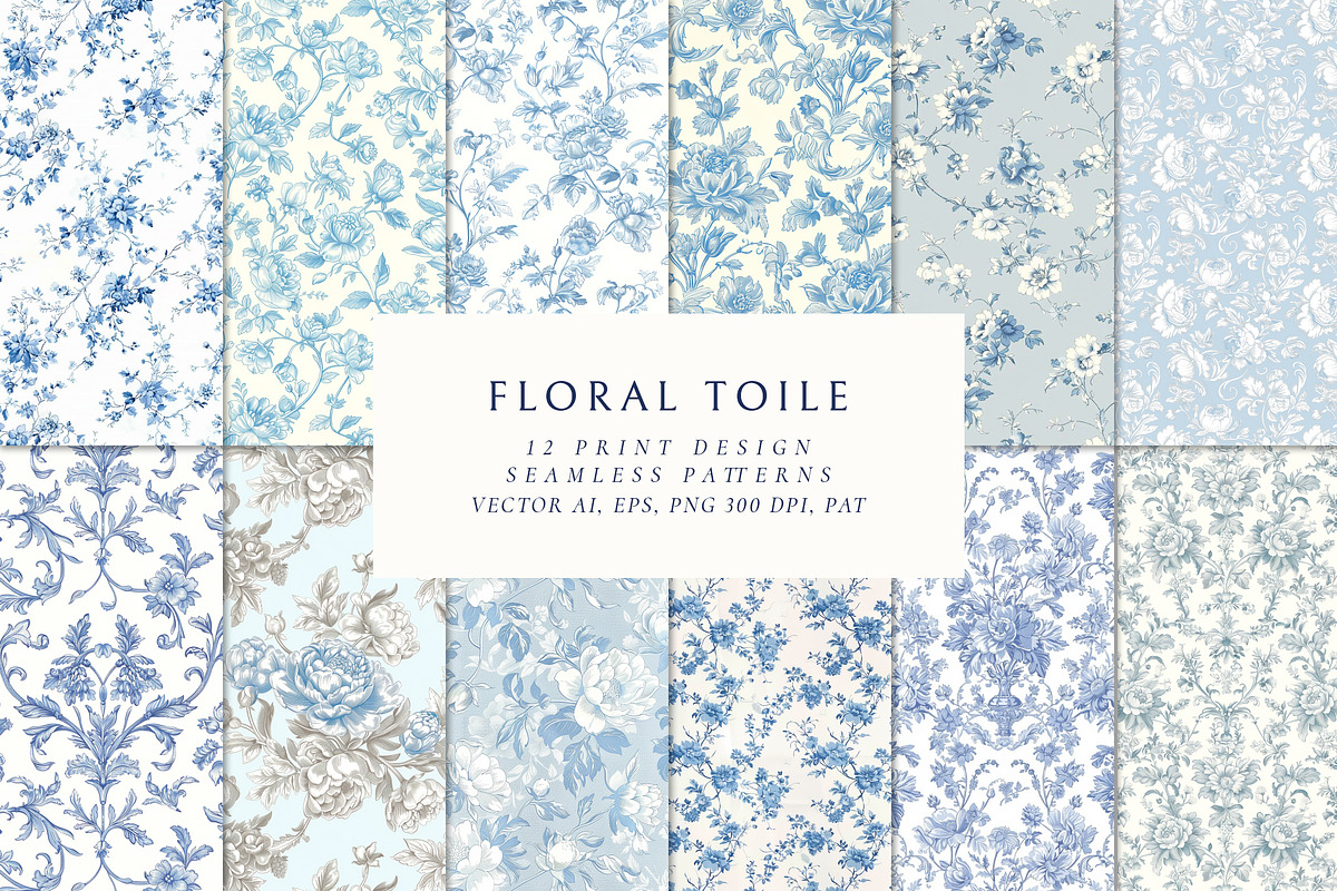 Floral Toile Print Design Patterns