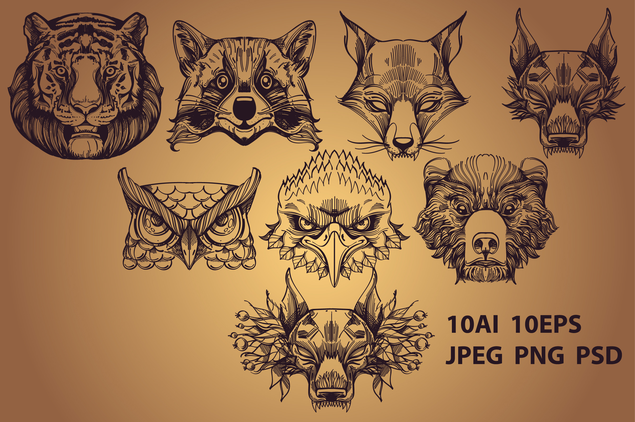 Wild animals contour, an Animal Illustration by It's Time to Designs