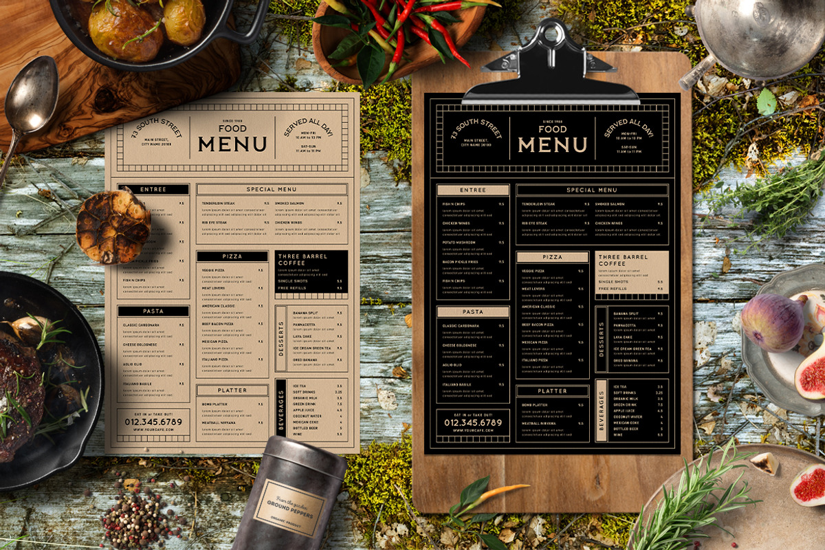 Vintage Food Menu, a Print Template by The Savory Directors