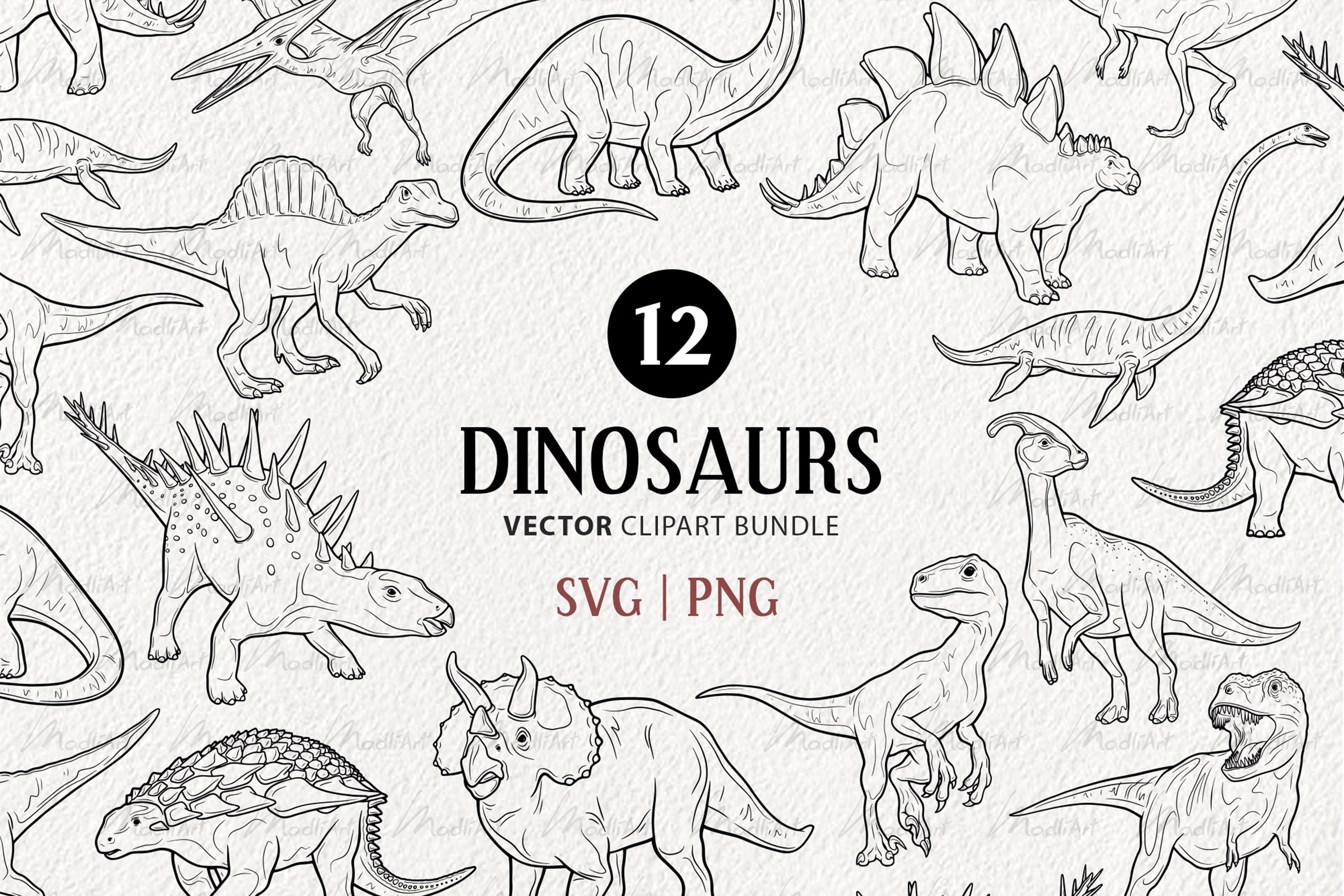 Dinosaur Vector Clipart Bundle, an Illustration by MadliArt | Creative ...