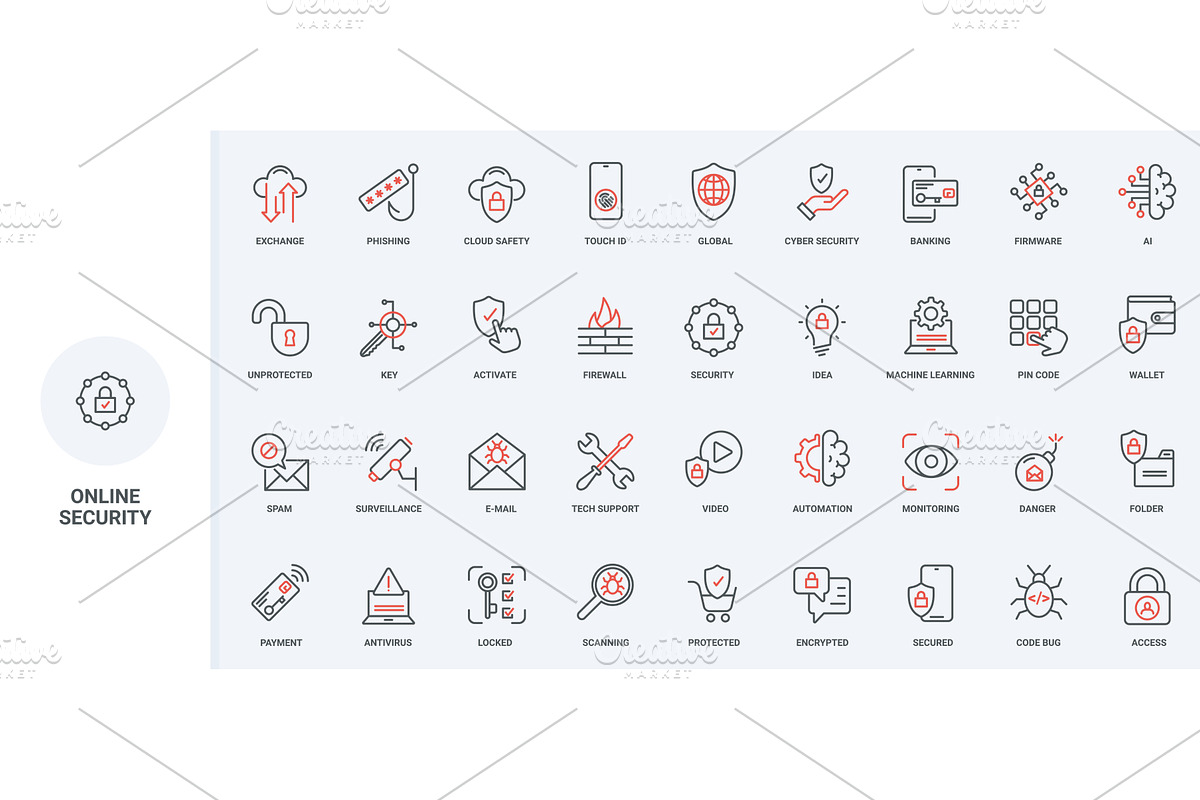 Online secure data icons, a Technology Illustration by Lemberg Vector