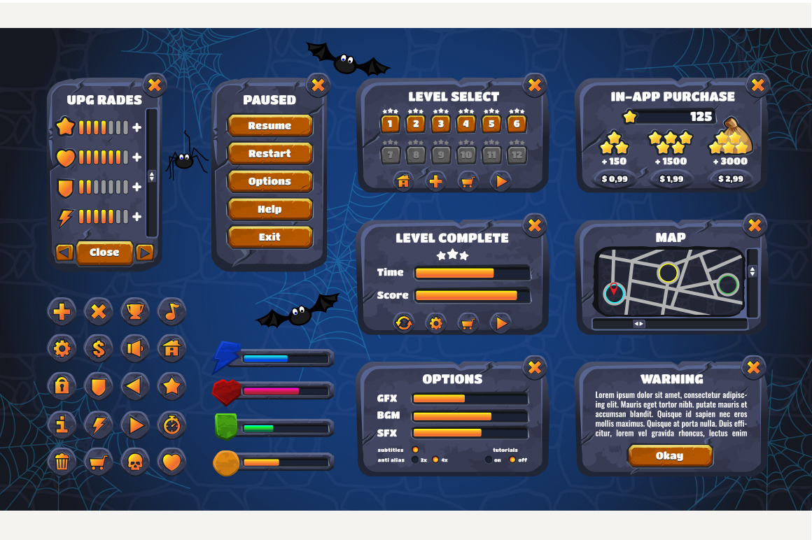 Mobile game graphical user Interface, a Background Graphic by Shanvood