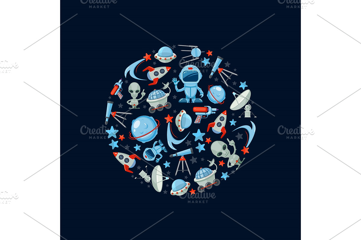 space icons. circle shape with, an Object Illustration by Multigon ...