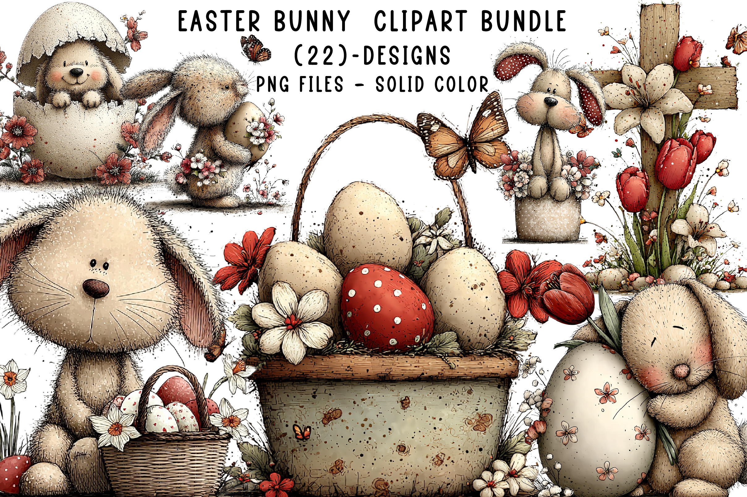 Easter Bunny Clipart Bundle, an Illustration by CreationArt