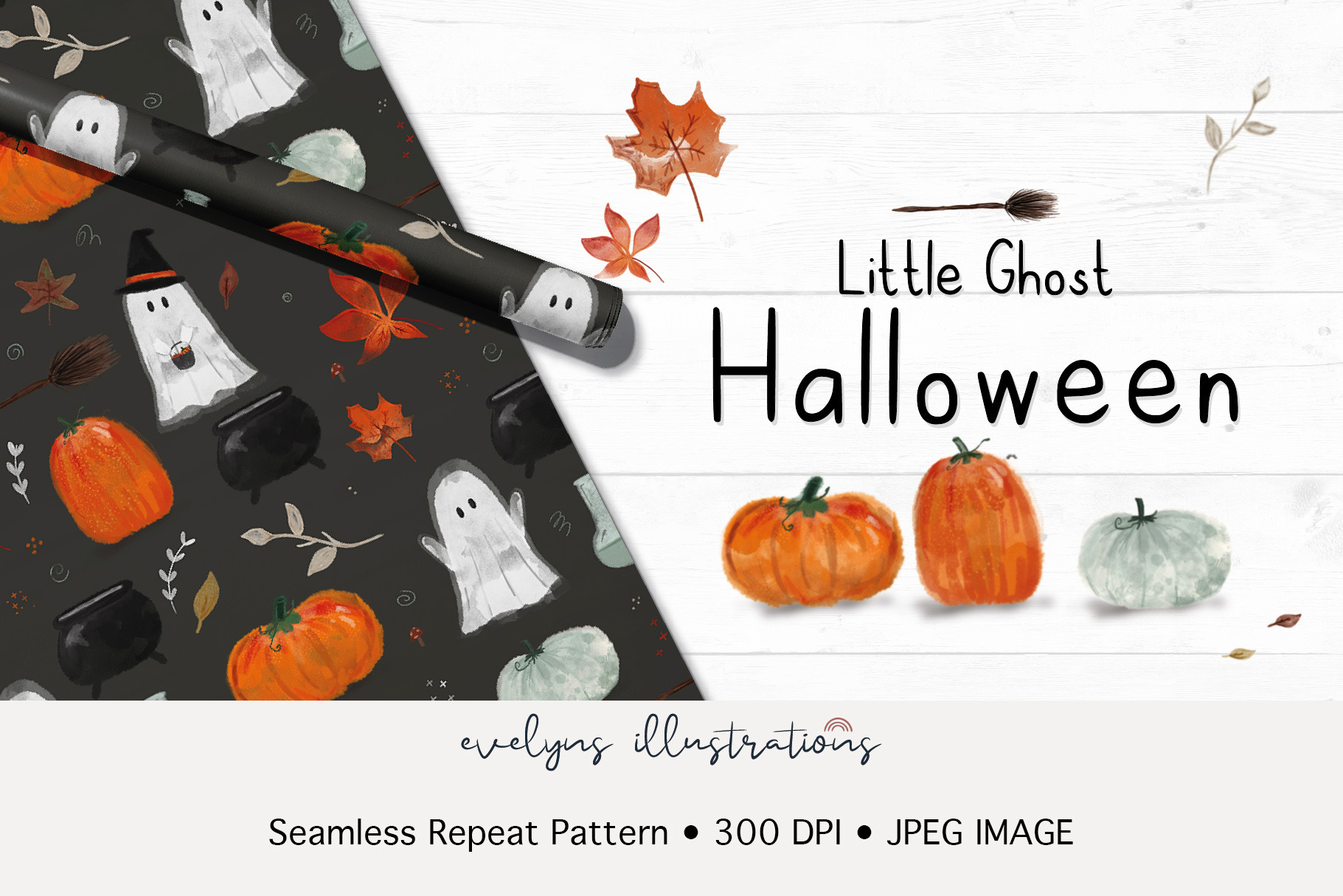 The Little Ghosts Halloween Seamless, a Pattern Graphic by Evelyns ...