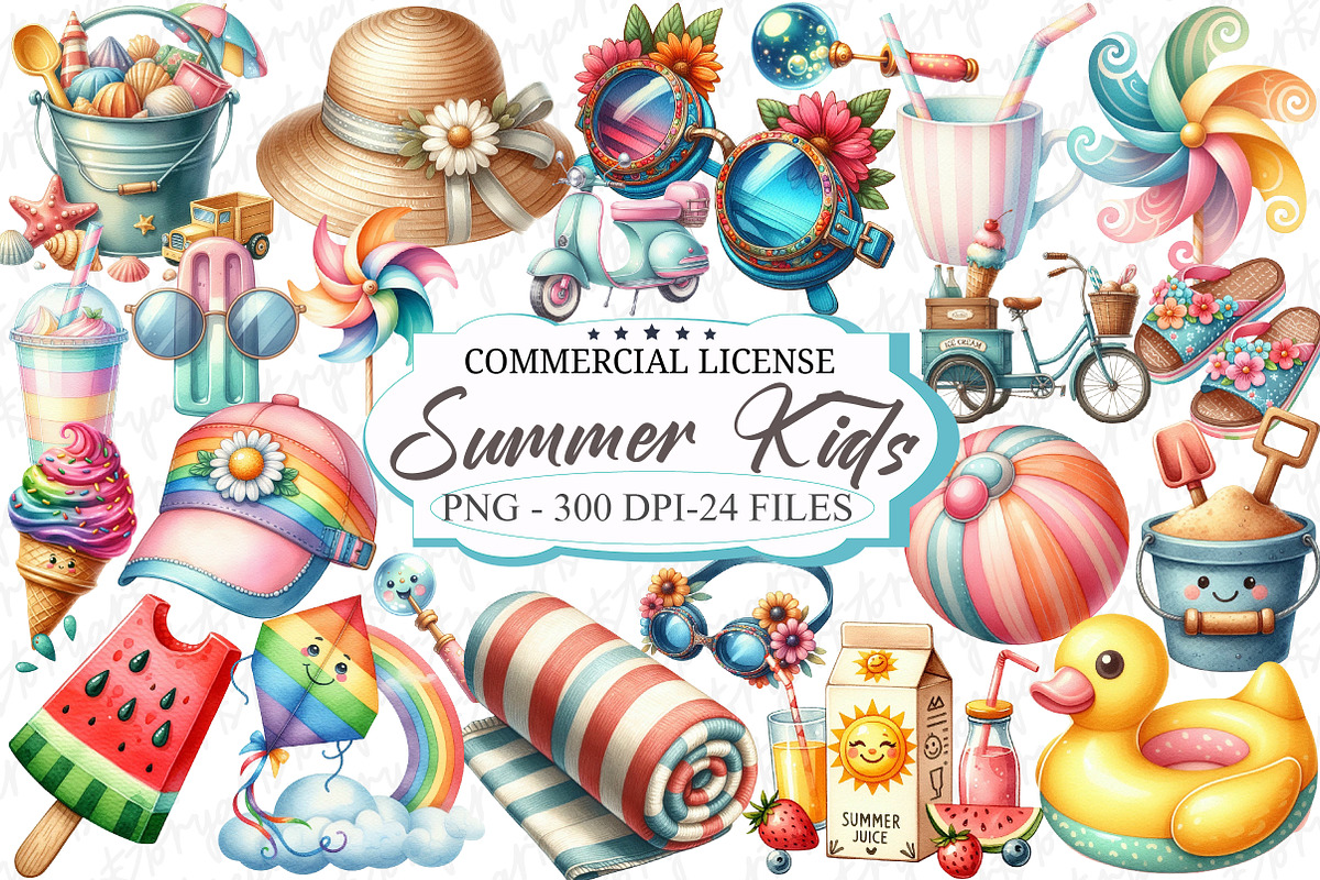 Summer Kids Watercolor Clipart, a Graphic by designcity5