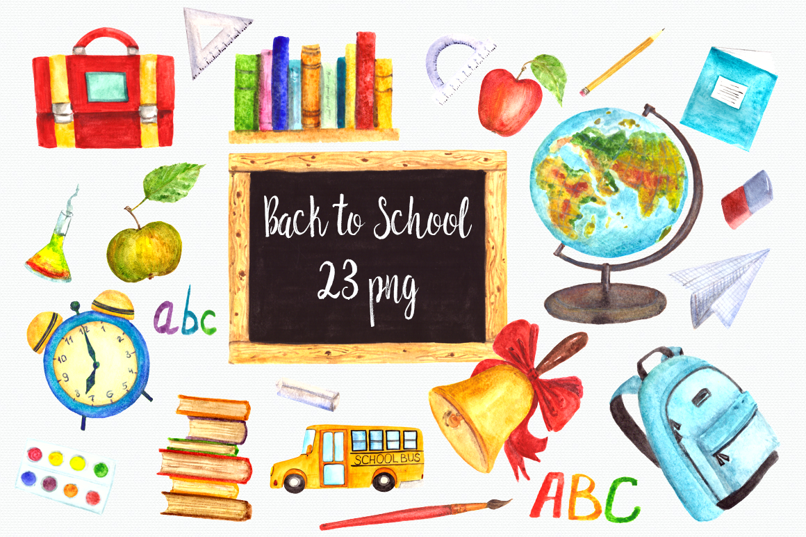 Watercolor Back to School Clipart | Graphic Objects ~ Creative Market