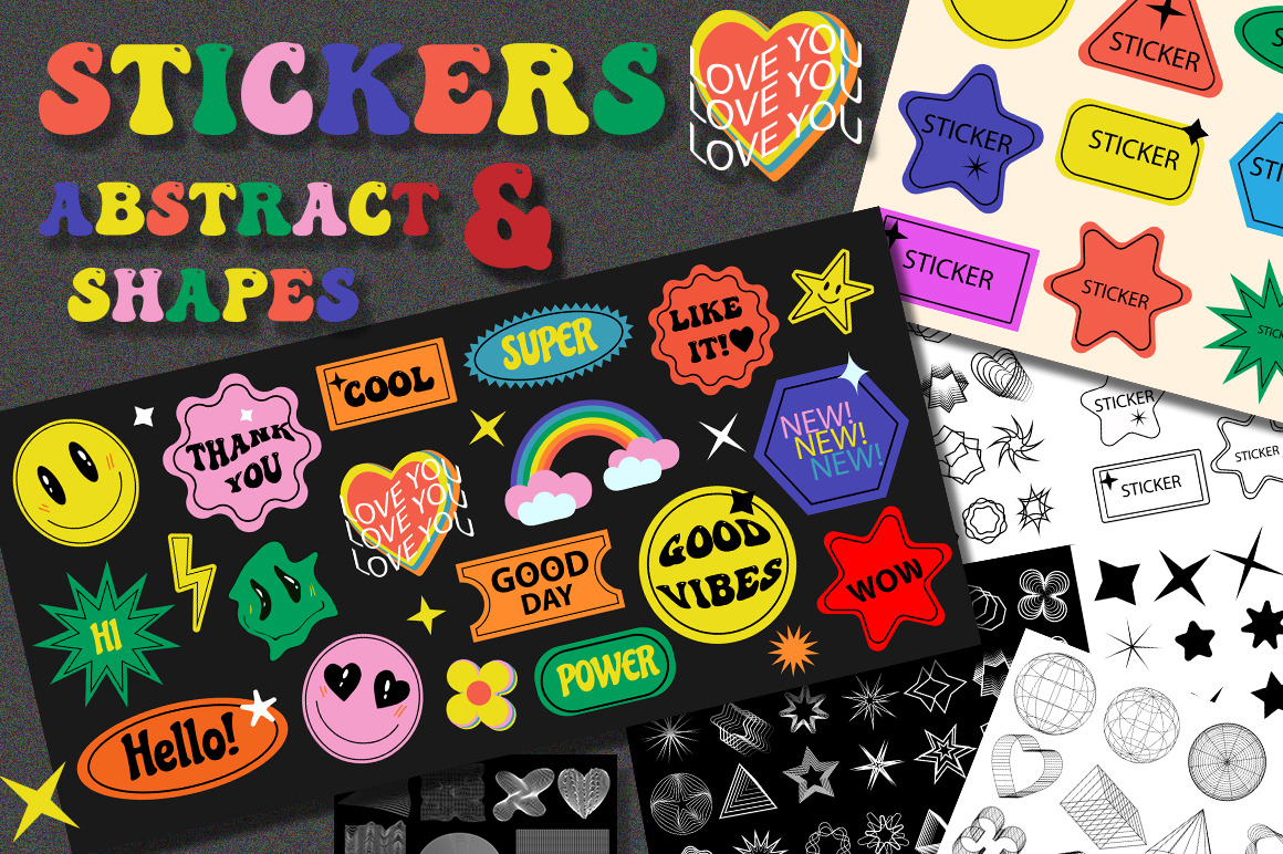 Retro stickers and abstract shapes, a Decorative Illustration by Lucia Fox