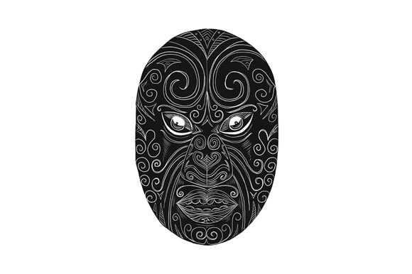 Maori Mask Scratchboard, an Illustration by patrimonio
