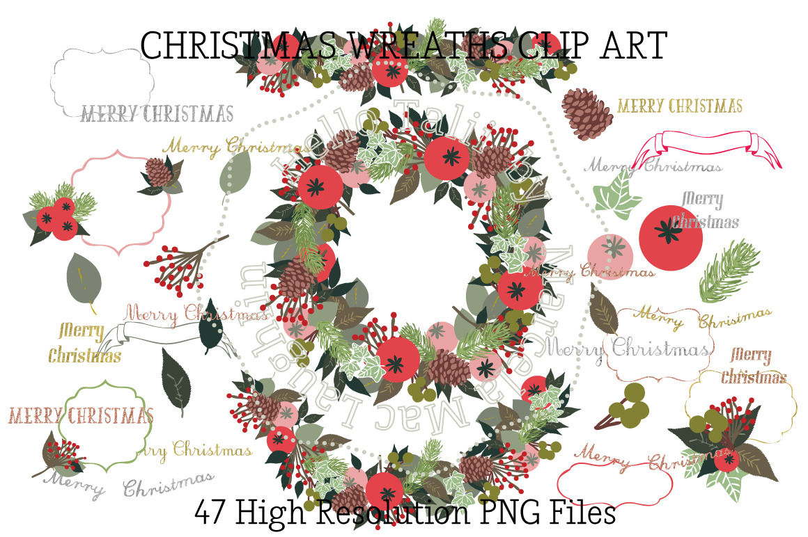 Christmas Wreath Clip Art, a Decorative Illustration by Hello Talii