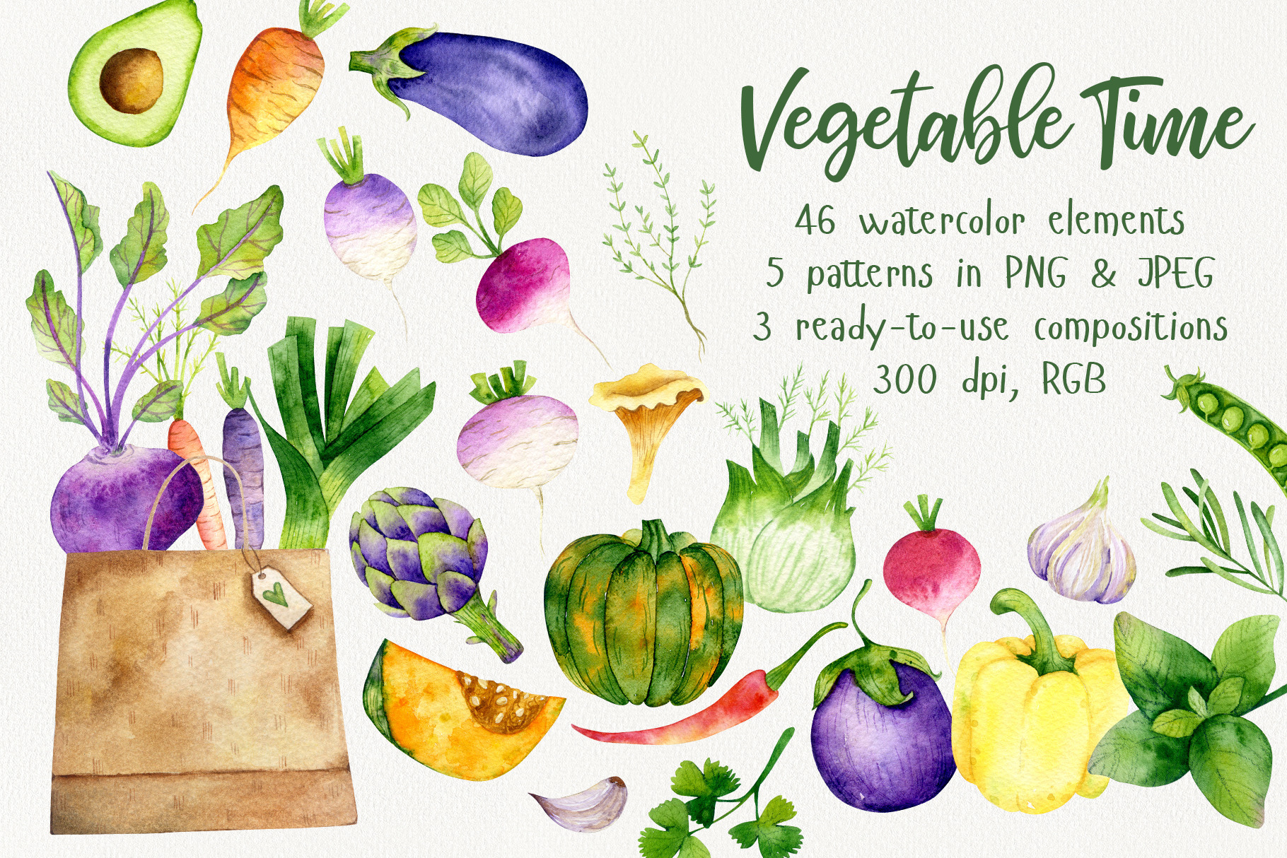 Vegetable Time Watercolor Set, a Food Illustration by Watercolor ...