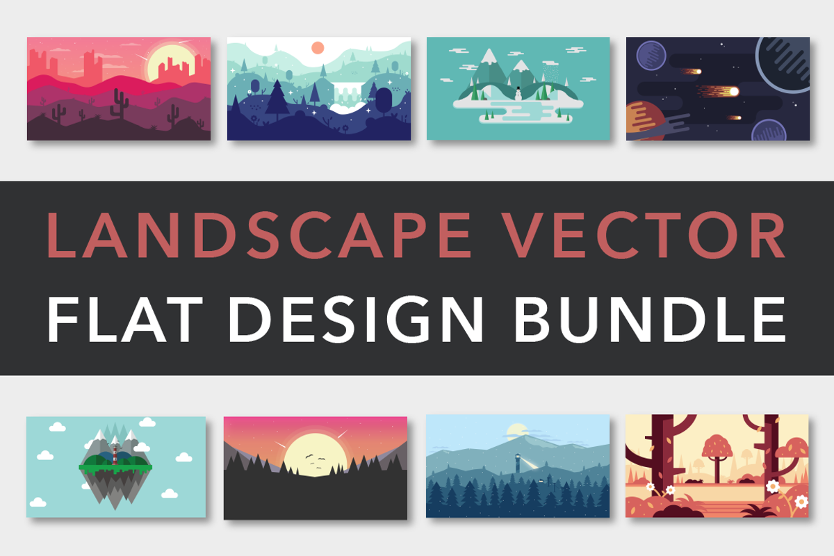Landscape Vector Flat Design Bundle, an Illustration by irohdesign