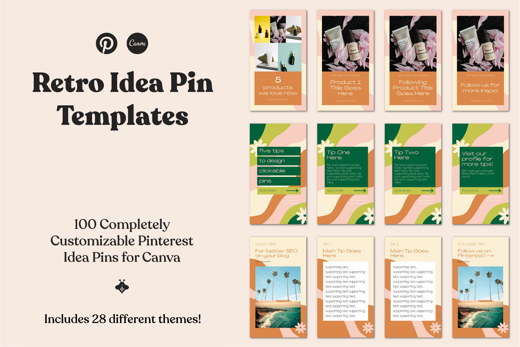 100 Retro Idea Pins Templates, a Social Media Template by Lucky Bee ...