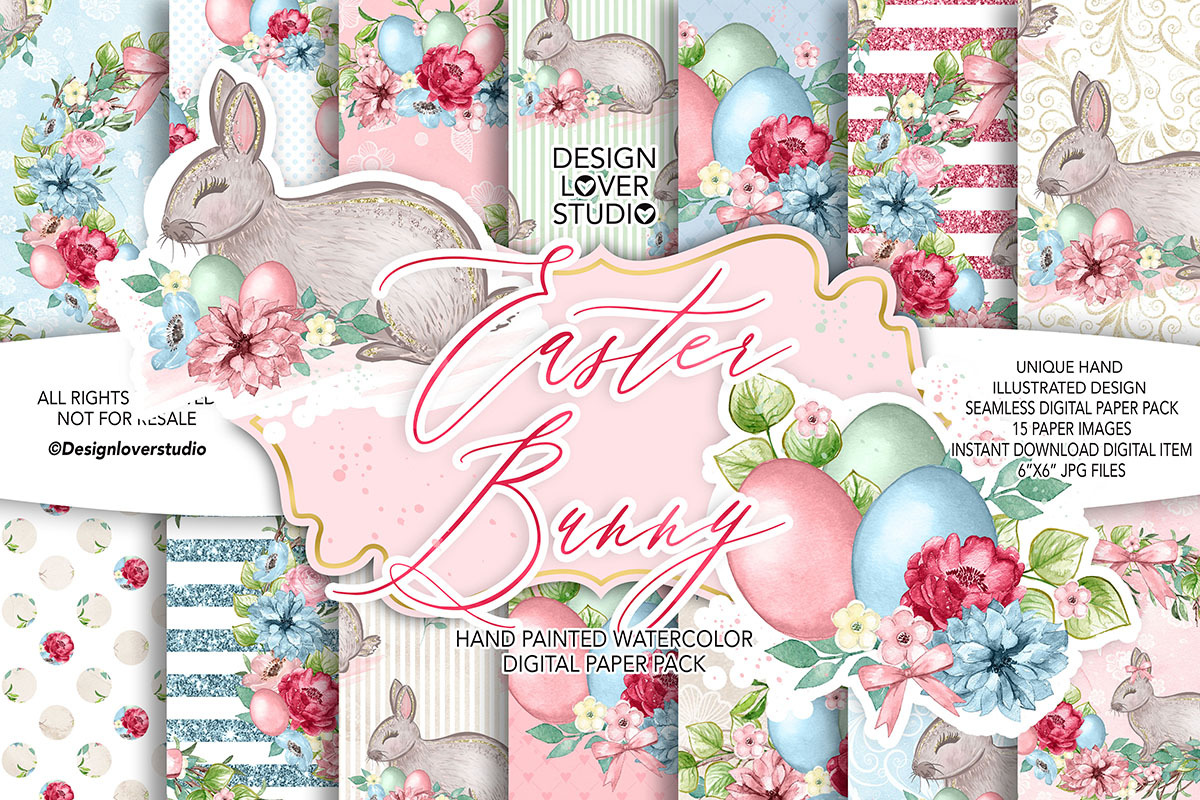 Easter Bunny digital paper pack, a Pattern Graphic by designloverstudio