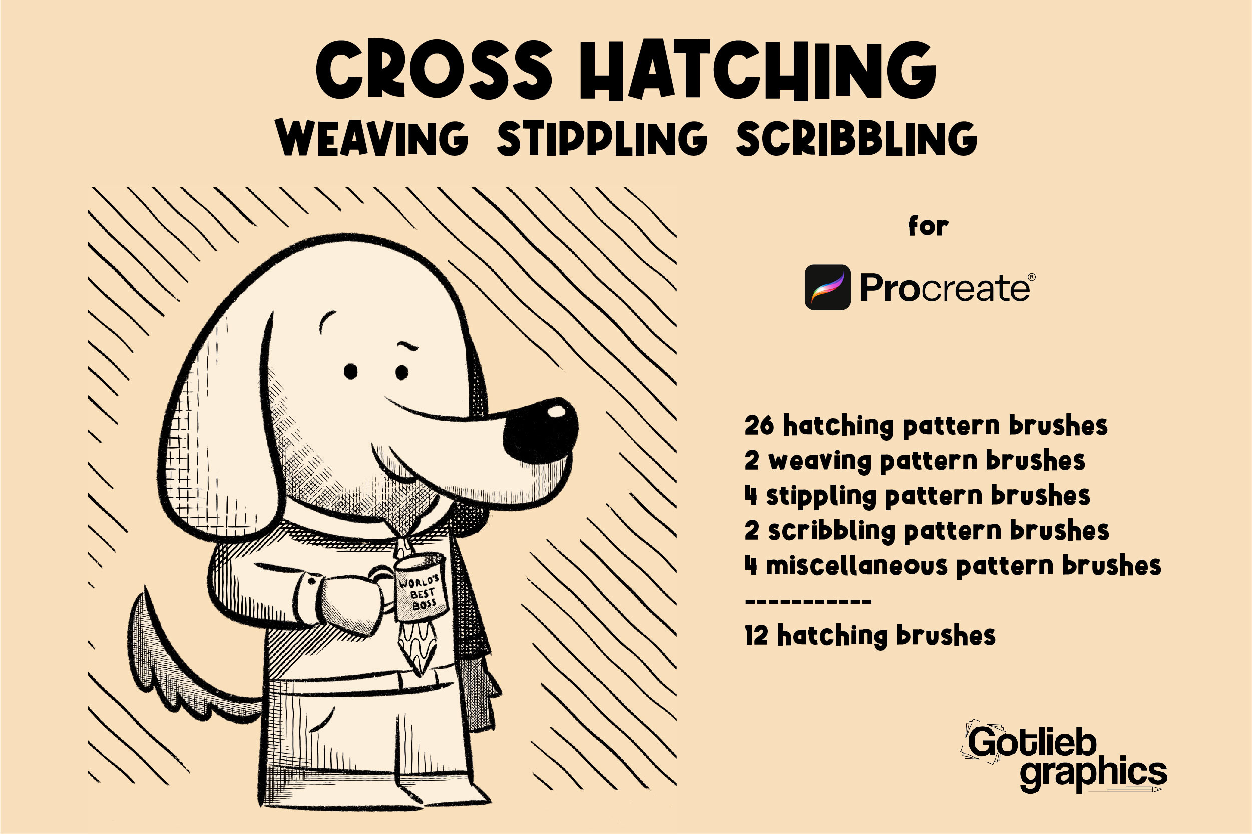 Procreate Hatching Brushes, Pattern, a Brush Add-On by Gotlieb Graphics