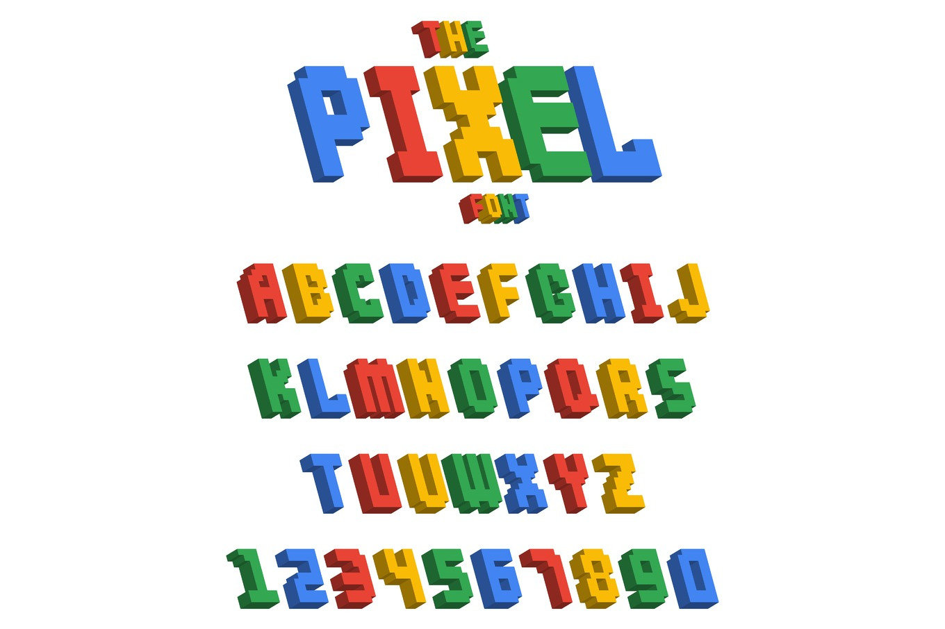 Pixel retro font video computer game design 8 bit letters numbers ...