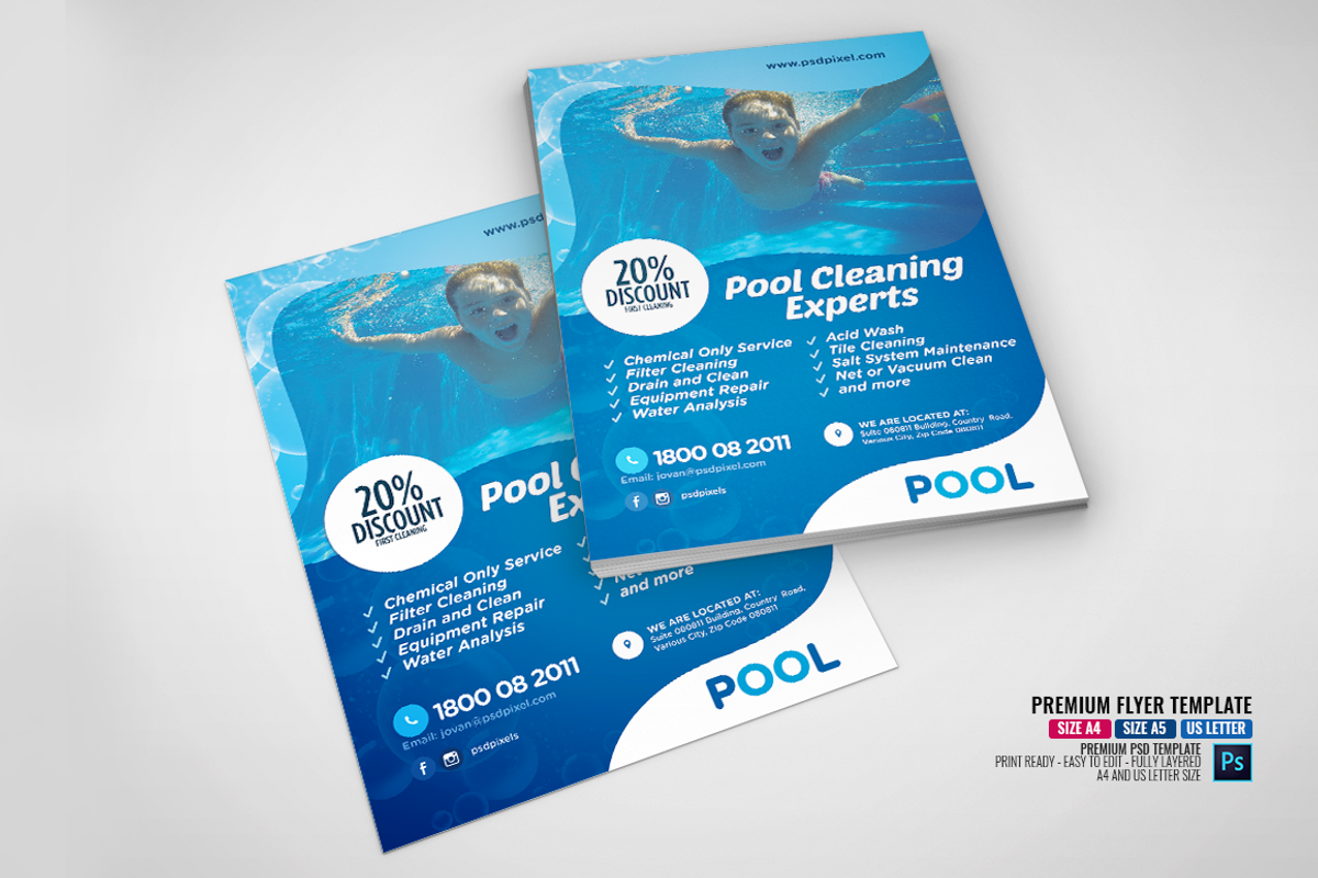Pool Services Flyer, a Flyer Template by PSDPixel
