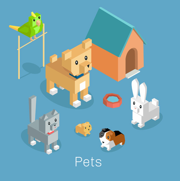 Pets Set Icon Isometric 3d Design, an Animal Illustration by robuart