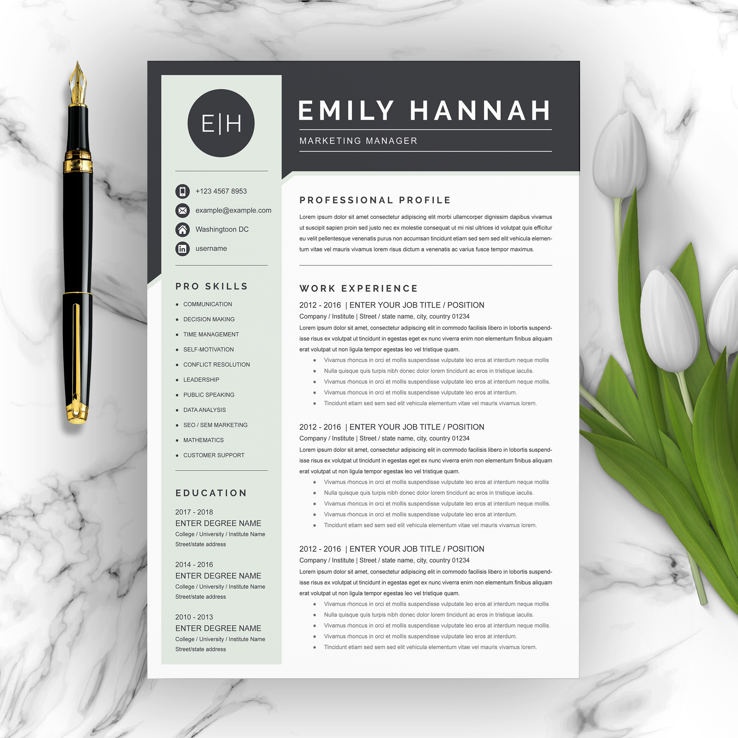 Marketing Manager Resume Template, a Resume Template by ResumeInventor