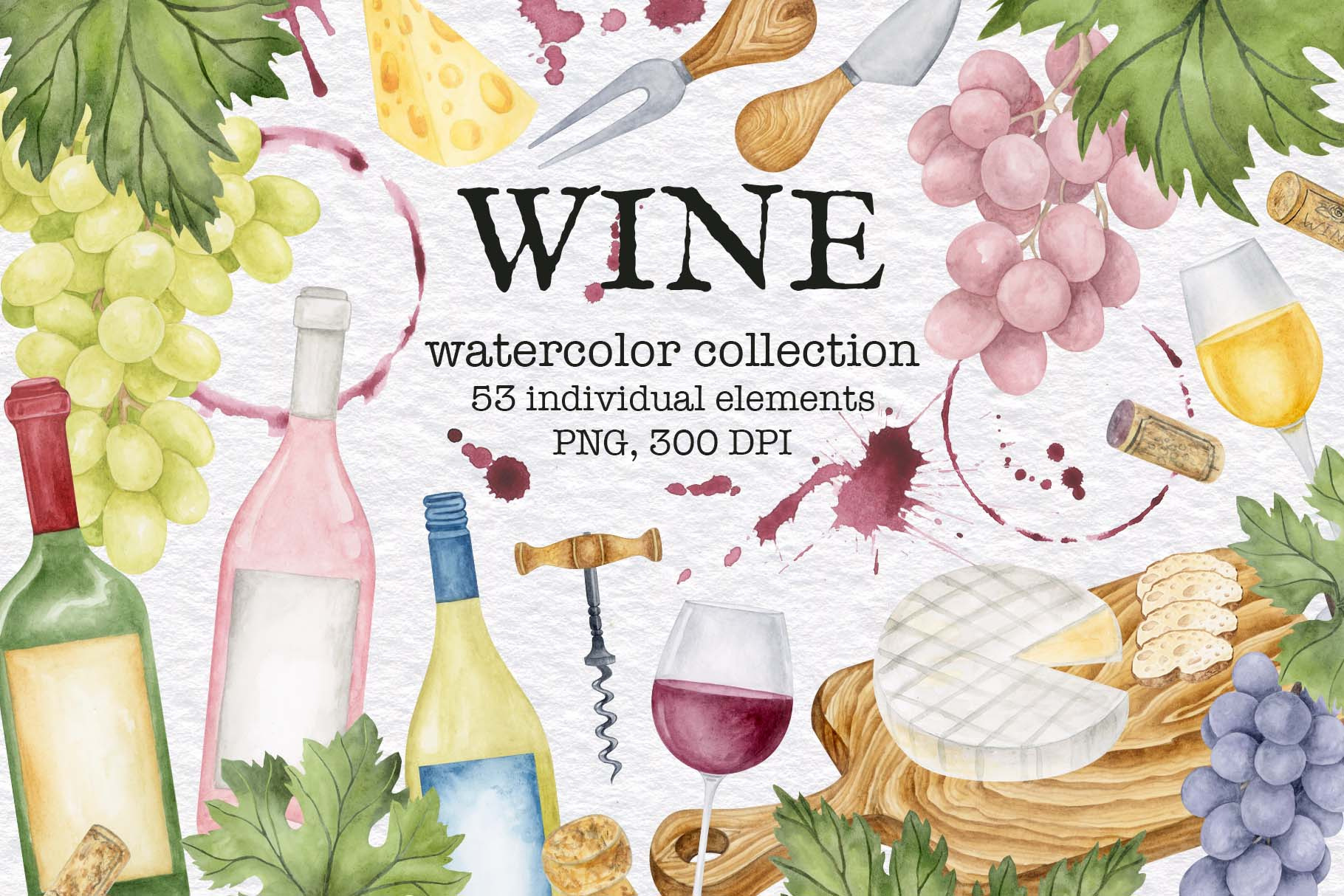 Watercolor Wine and Cheese collection