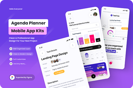 Calendar & Task Planner App UI Kit, an App Template by Betush