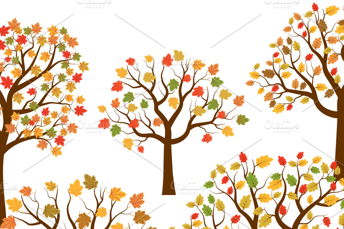 Autumn trees, Fall clipart, a Seasonal Illustration by Pravokrugulnik