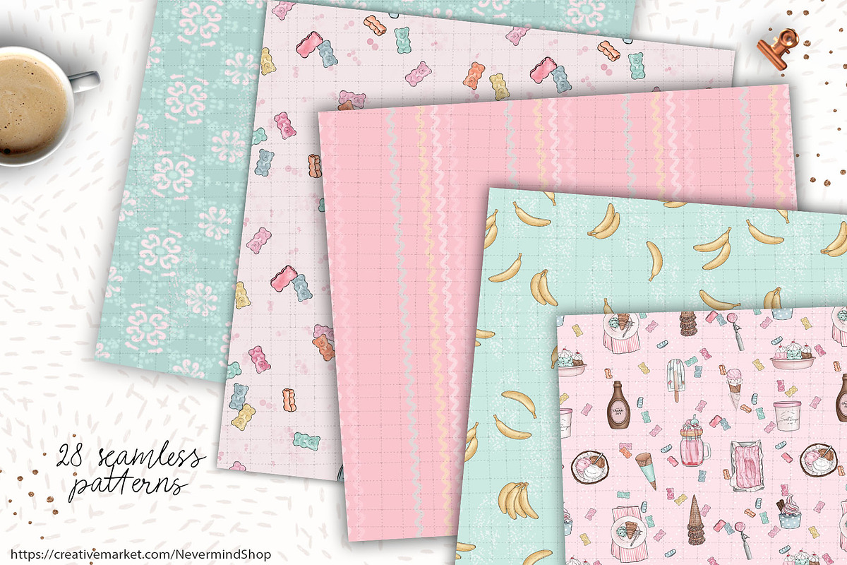 Ice Cream Shop digital paper pack, a Pattern Graphic by Nevermind