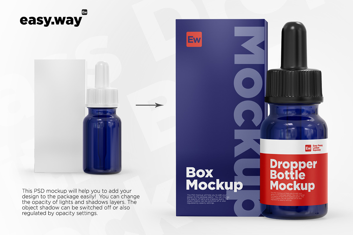 PACK Droppers with a Box Mockup, a Packaging Mockup by easy.way
