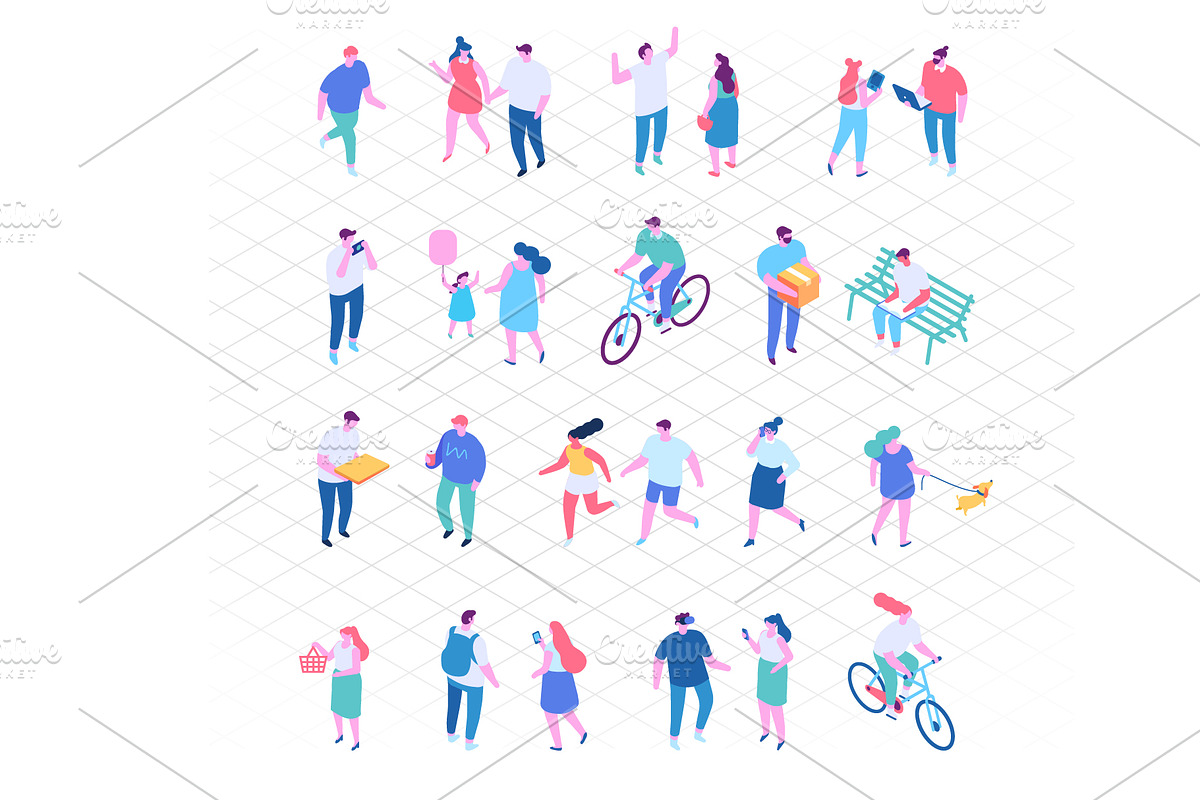 Isometric cartoon people vector set, a Person Illustration by Vector_Art
