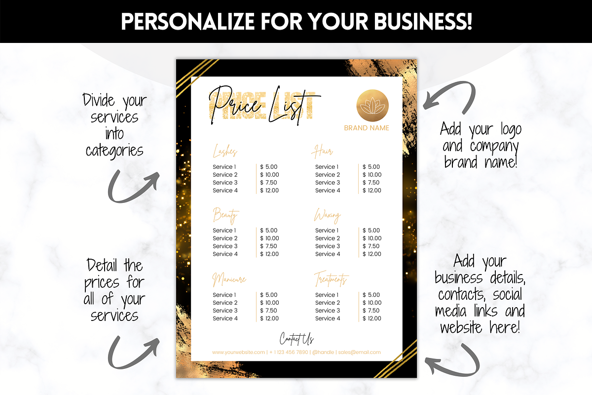 Black & Gold Price List Template