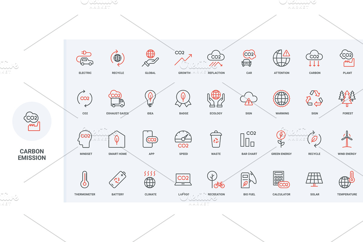Co2 emission reduce compensate icons, an Object Illustration by Lemberg ...