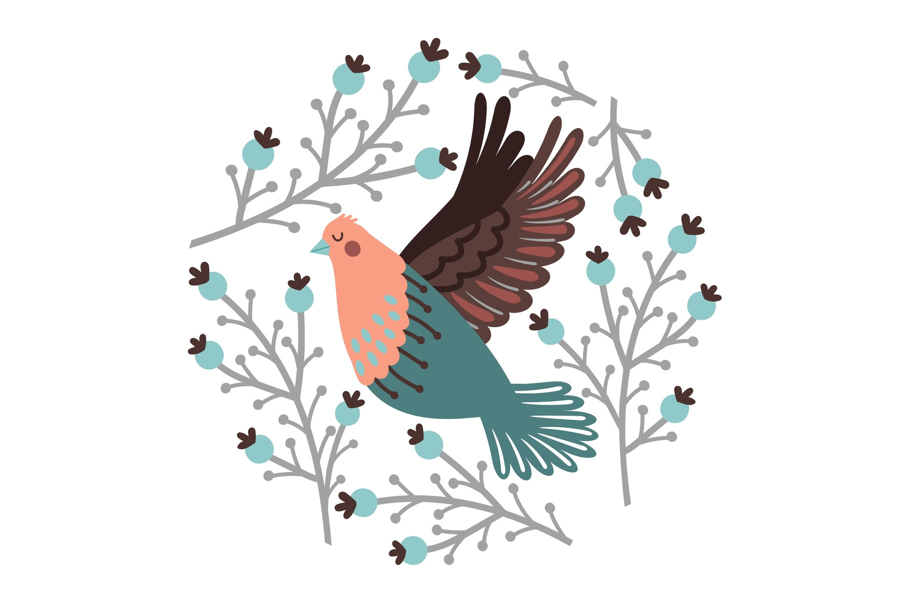 Bird and winter berry set | Animal Illustrations ~ Creative Market