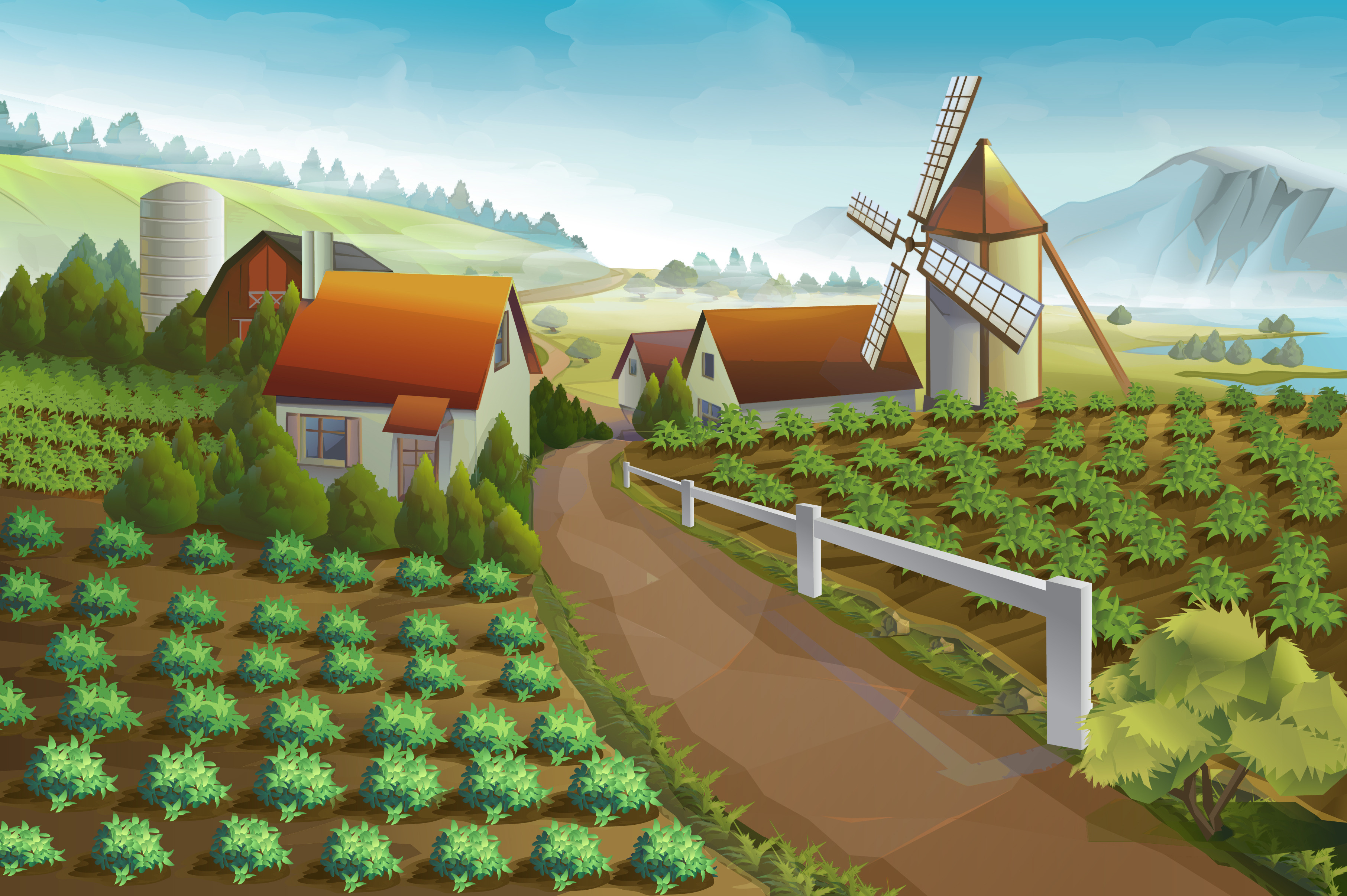 Farm rural landscape, countryside, an Illustration by Allevinatis Studio