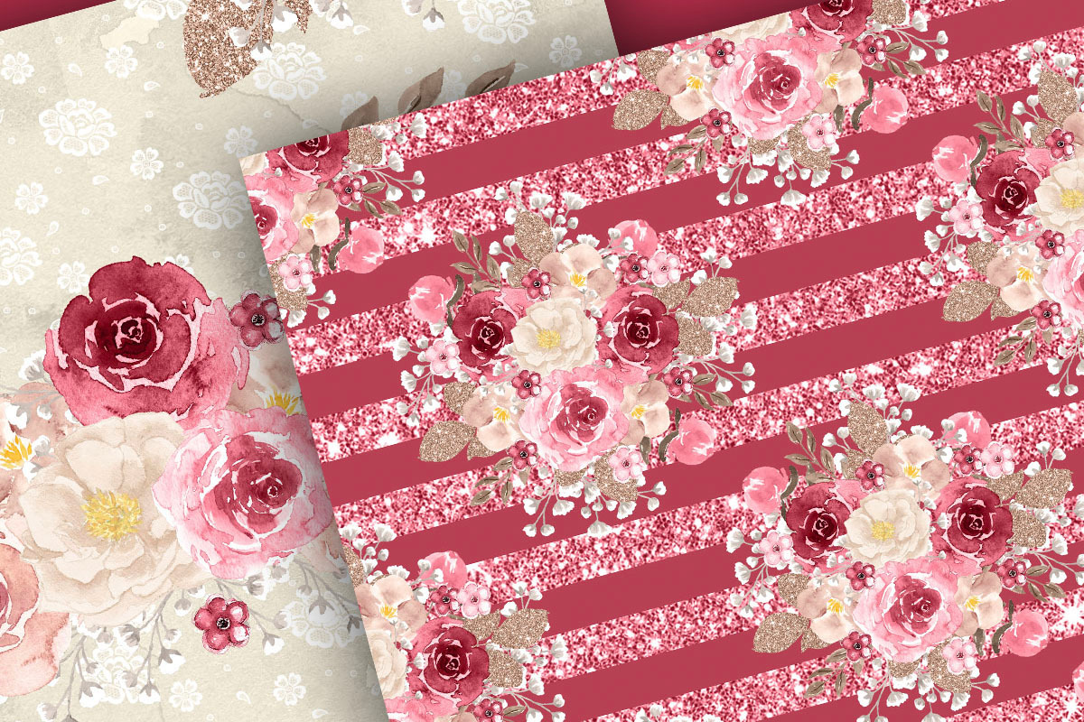 Rose Gold Romance digital paper pack, a Pattern Graphic by ...
