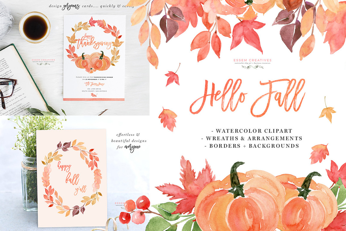 Fall Wreaths & Autumn Leaves Clipart, an Illustration by Essem Creatives