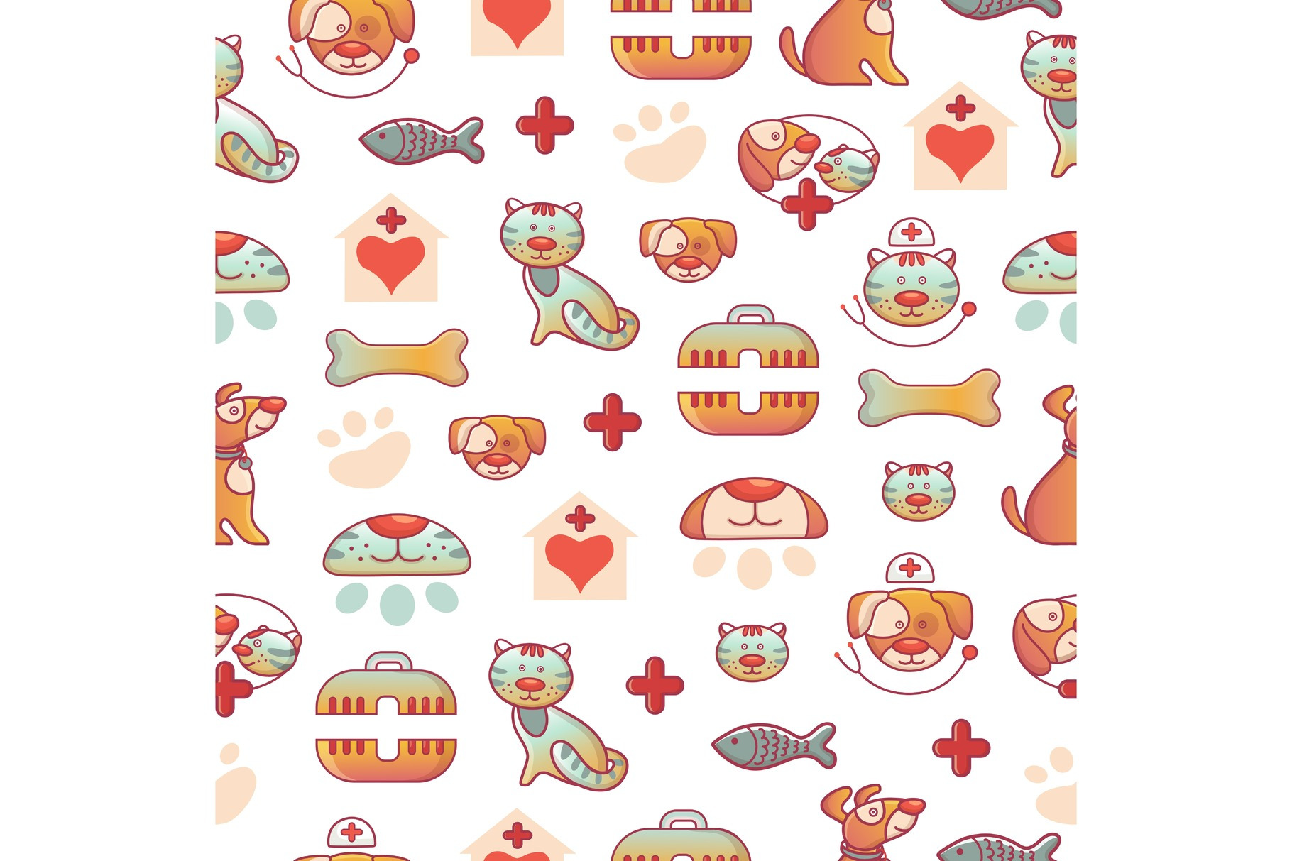 Veterinary pets clinic animal seamless pattern background dogs and cats ...