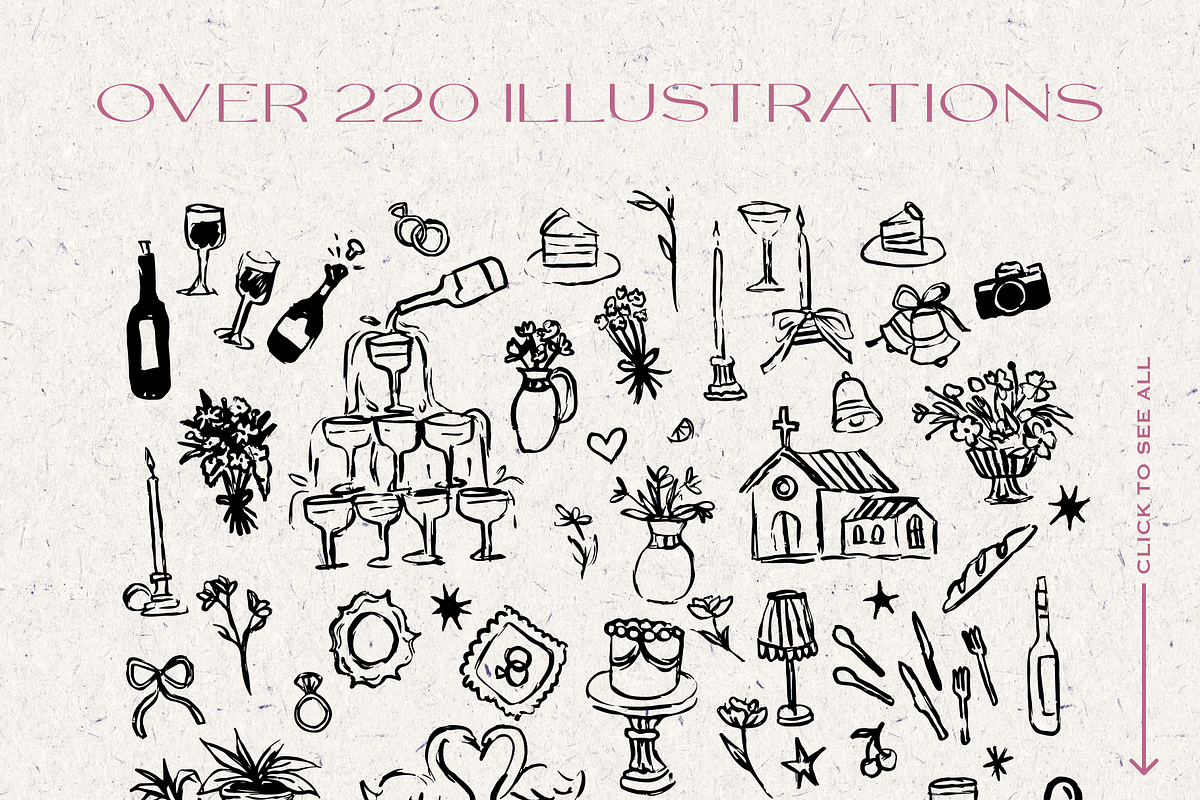 Sketched Wedding Invitations Minimalist Playful Illustration Template