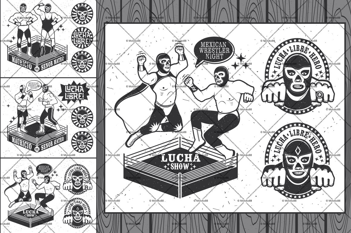 Lucha Libre Vintage Set, a Decorative Illustration by Moloko88