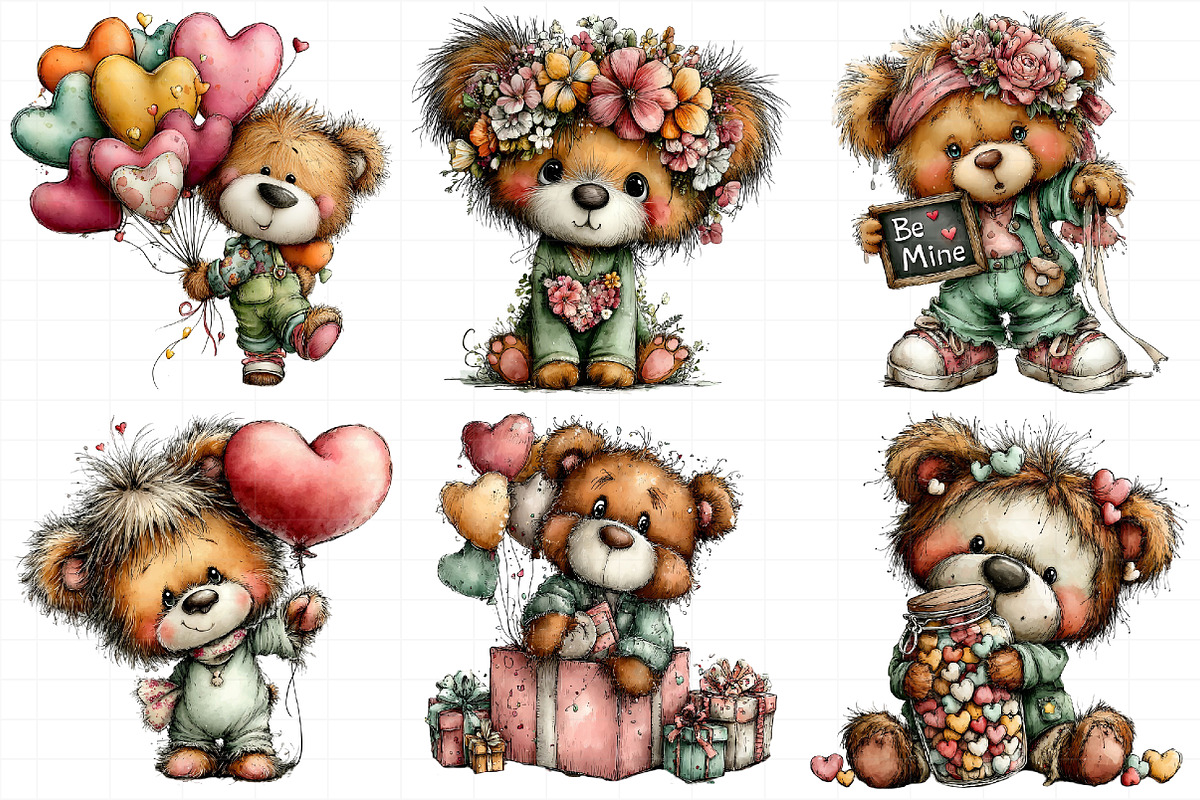 Valentine Teddy Bear Clipart Bundle, an Illustration by Daily.Designs