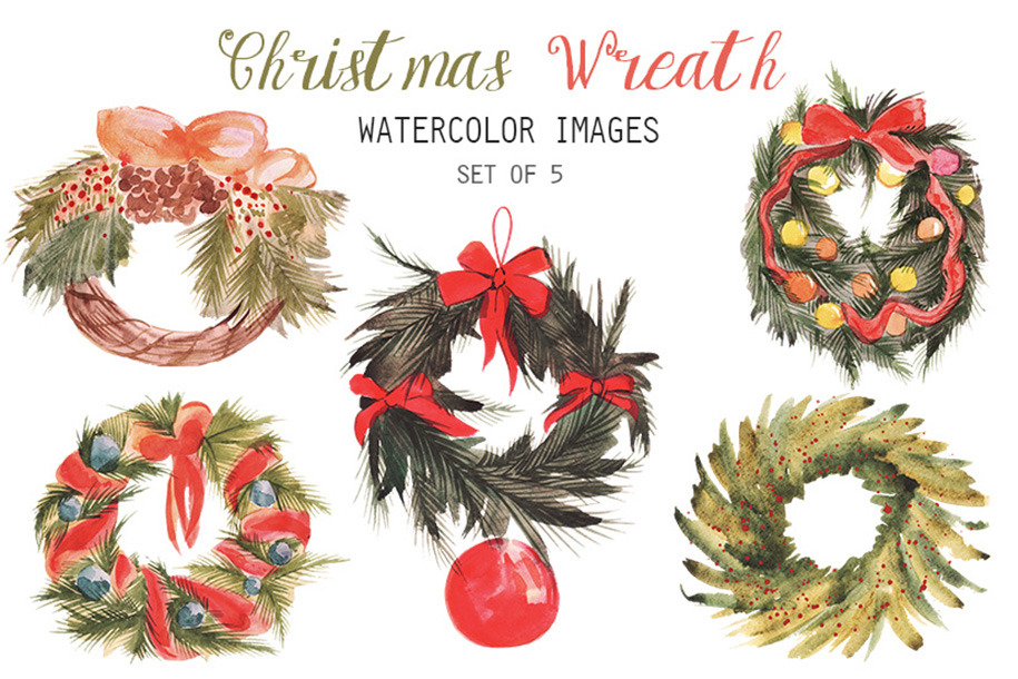 Watercolor Christmas Wreath Clipart, a Decorative Illustration by YesFoxy