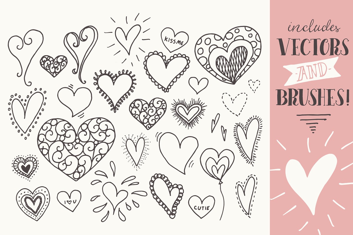 Doodle Hearts Clip Art, an Object Graphic by The Pen and Brush