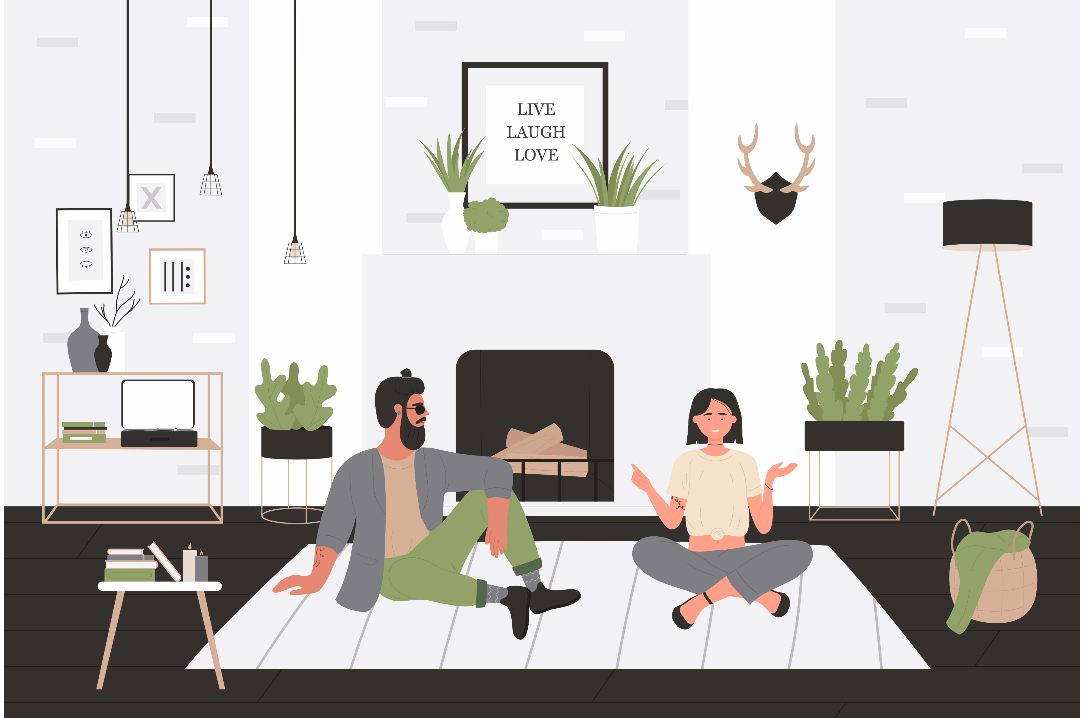 Couple talking time together in home, a Person Illustration by Flashvector