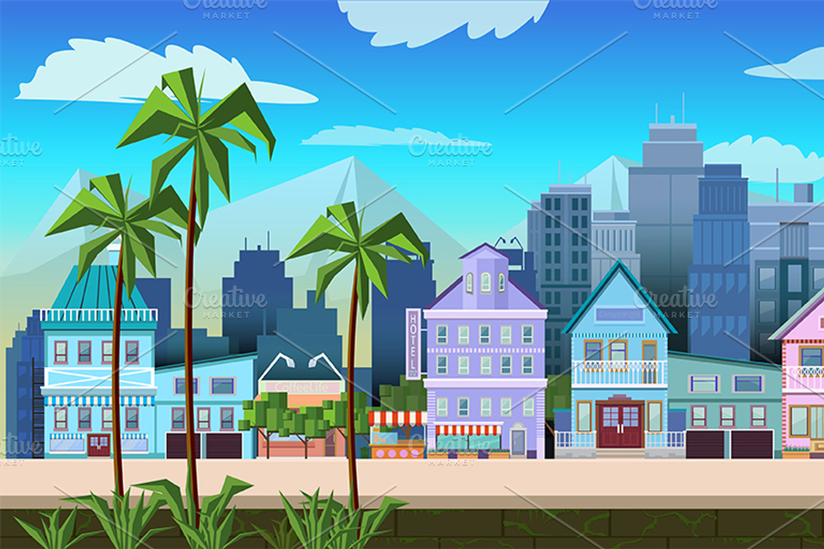 City Game Background Vector, an Illustration by 2dvillShop