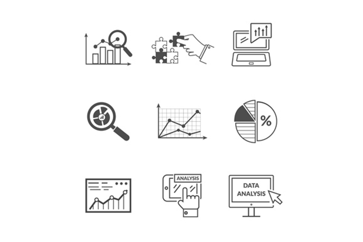 Set of Black Icons Data Analysis, an Icon by robuart