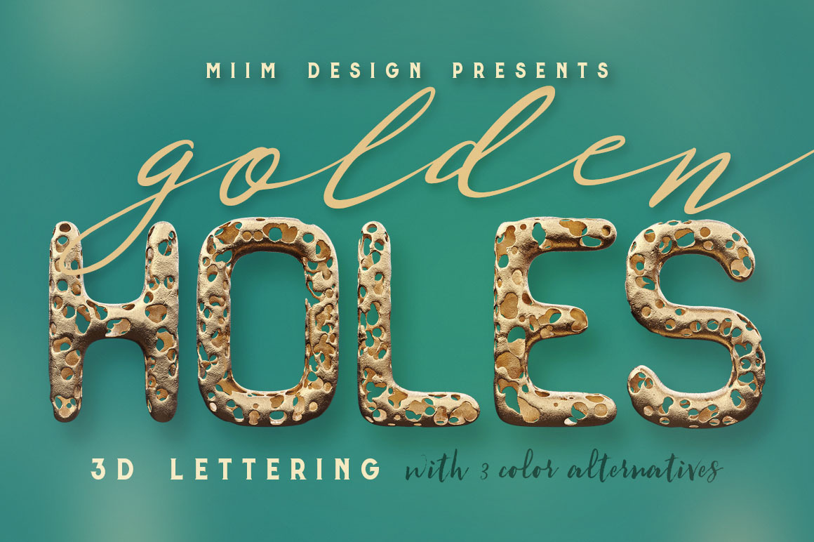 Full Of Holes - Golden 3D Lettering, a Graphic by MIIM