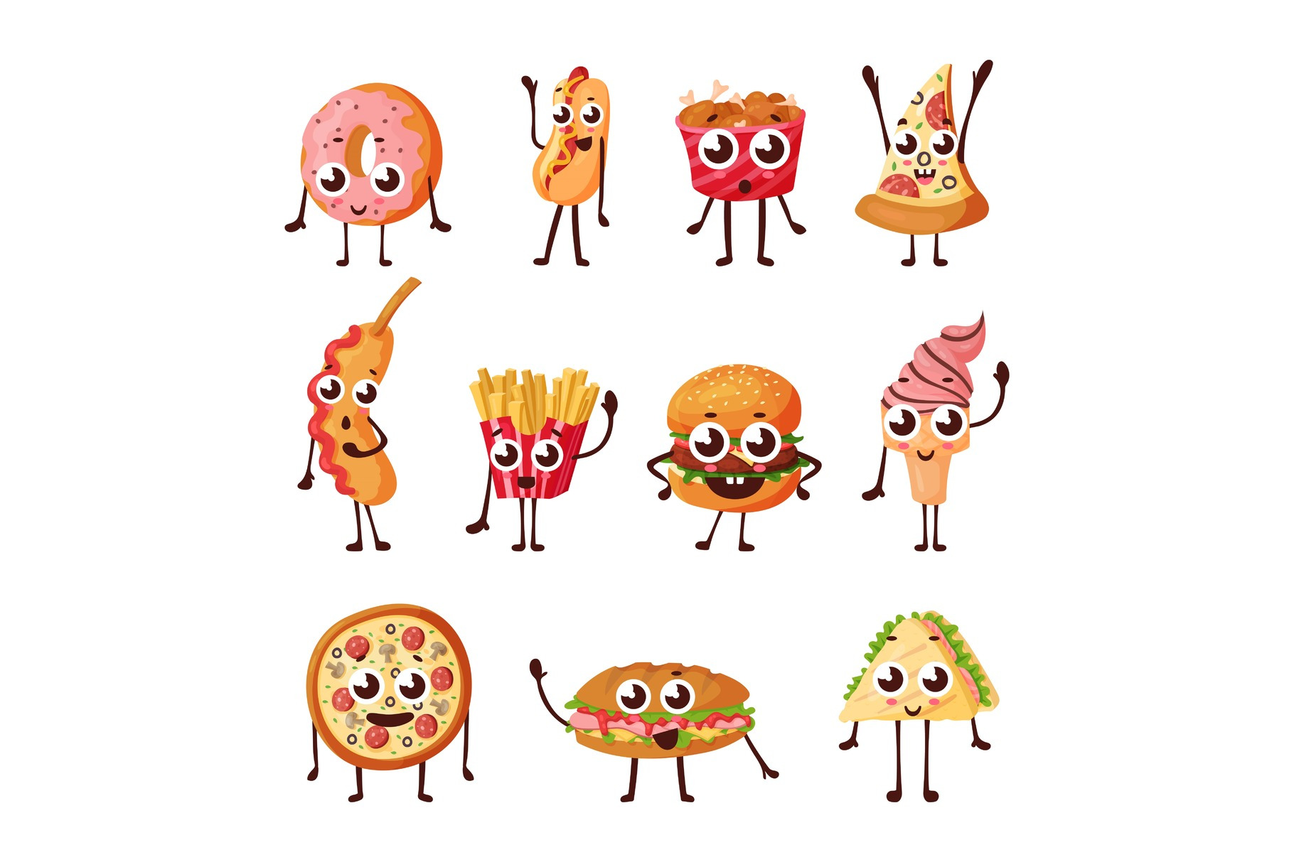 Cartoon logo, fast food characters icons, a Food Illustration by ...