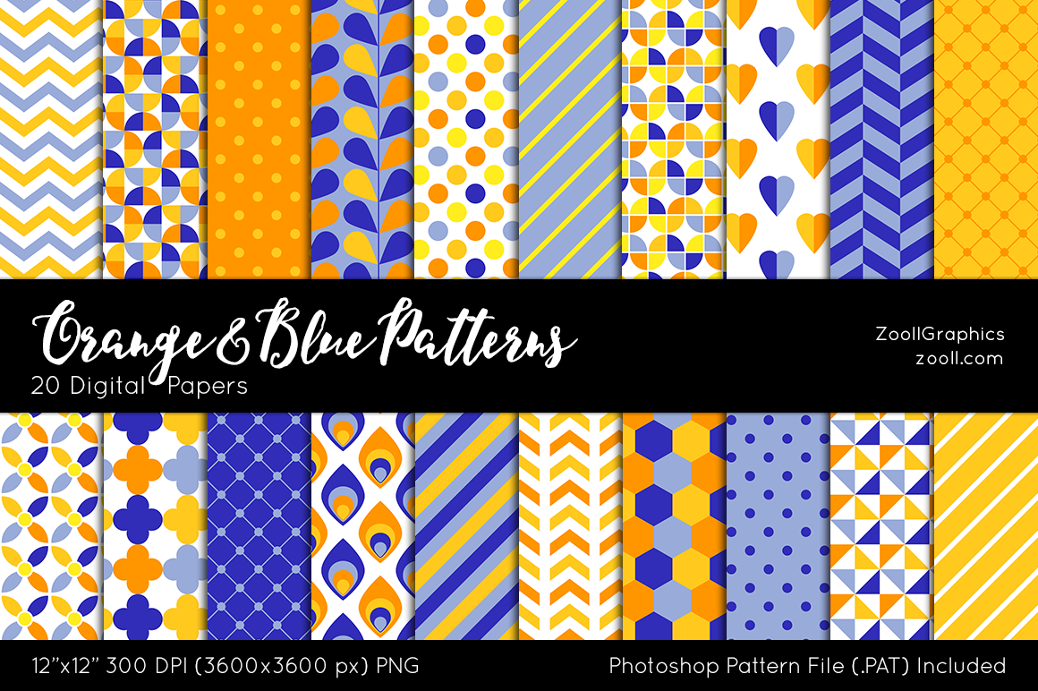 Orange & Blue Digital Papers, a Pattern Graphic by ZoollGraphics
