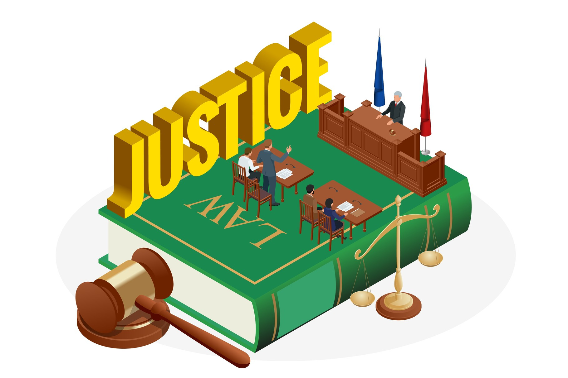 Isometric Law and Justice concept. Law theme, mallet of the judge ...