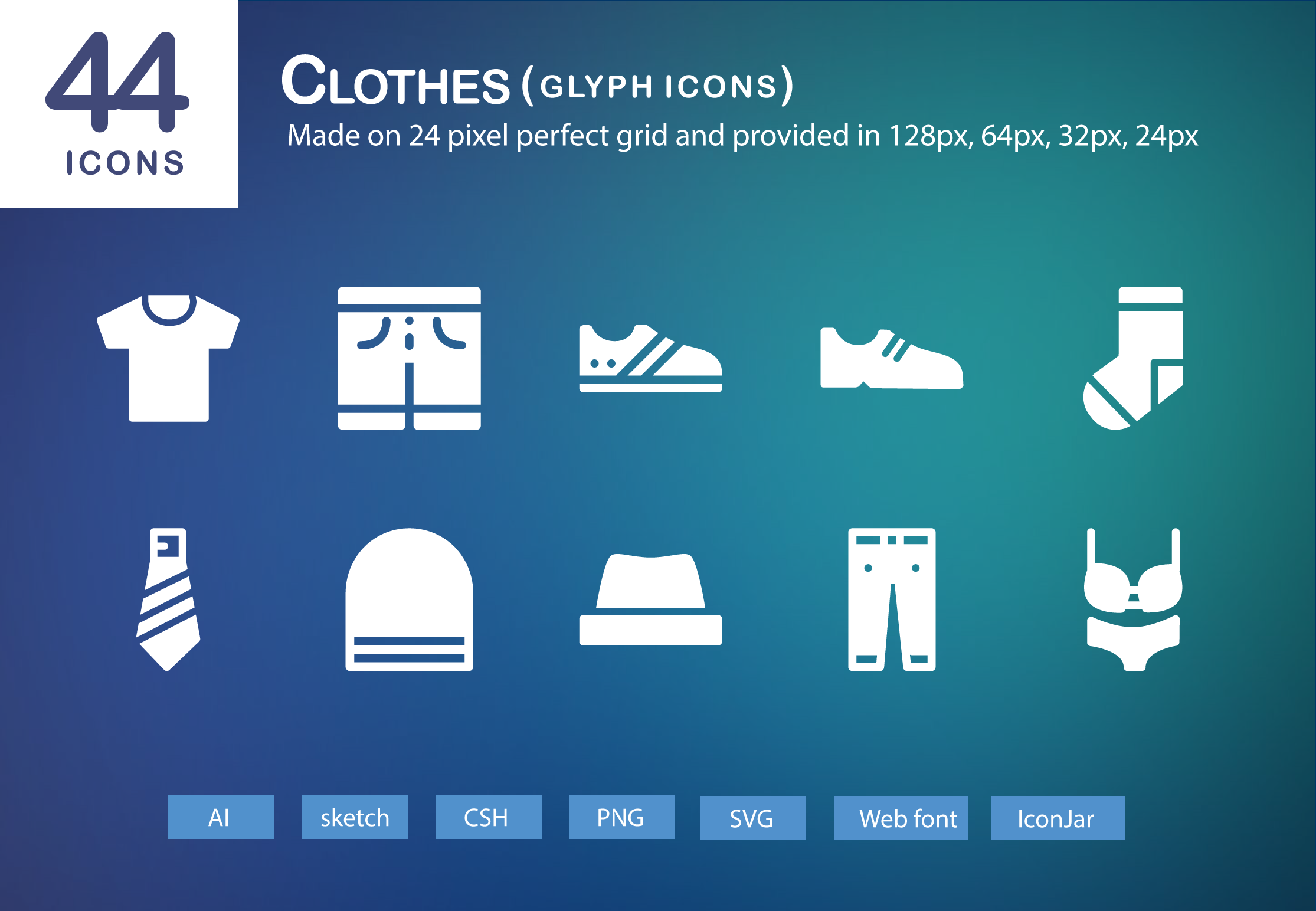 44 Clothes Glyph Icons, an Icon by Vectopus.com